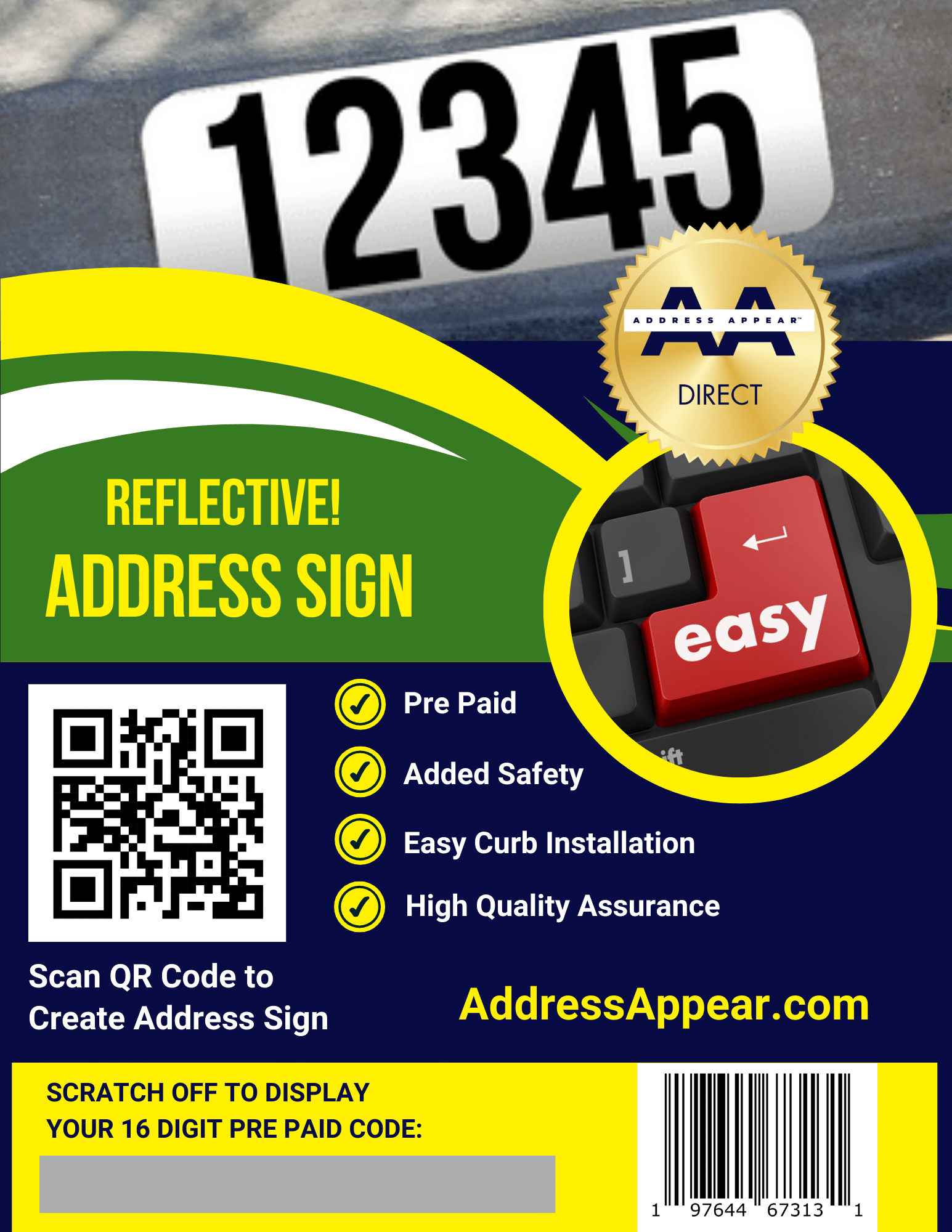 Pre Paid Address Signs - Custom Made 3M Reflective Curb Address Signs